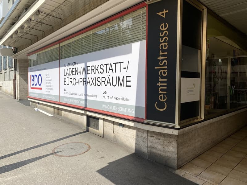 Office space with large shop window front for marketing